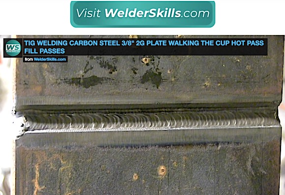Tig Welding Carbon steel 2g plate test walking the cup hot pass